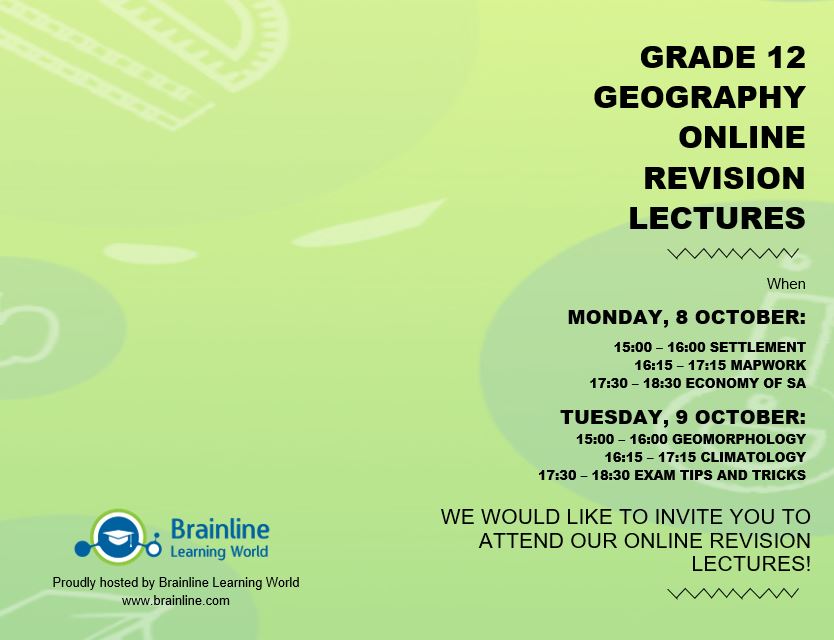 Book tickets for Grade 12 Geography Revision Lectures