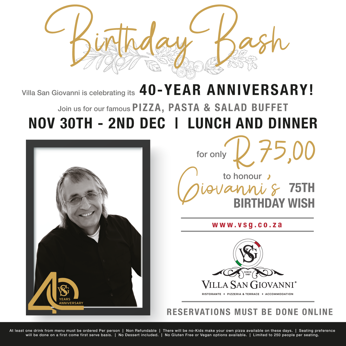 Book tickets for Birthday Bash - Lunch
