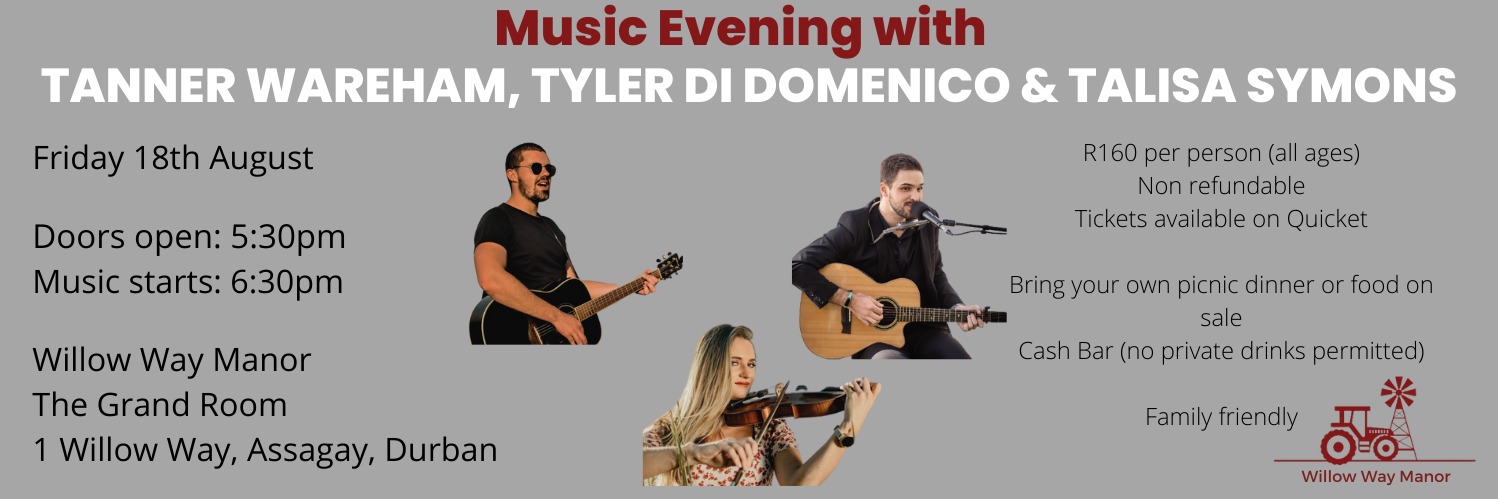 Book tickets for Music Evening with Tanner Wareham, Tyler di Domenico ...