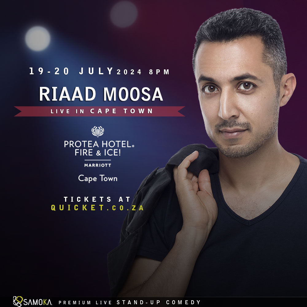Book tickets for Riaad Moosa LIVE in Cape Town at Protea Hotel Fire & Ice! 19 - 20 July 2024
