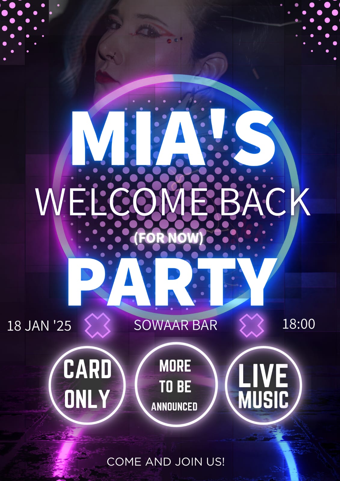 Book tickets for Mia's Welcome back (for now) Party!