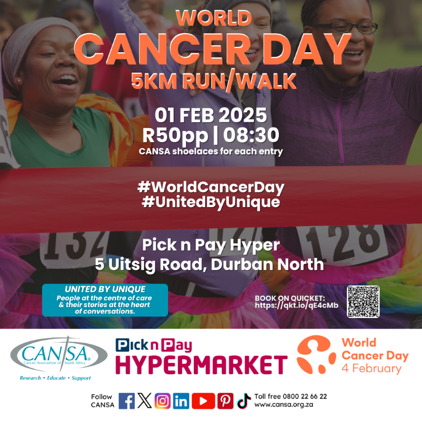 Book tickets for CANSA World Cancer Day Walk Pick n Pay Hyper Durban North 5km Fun Run/Walk
