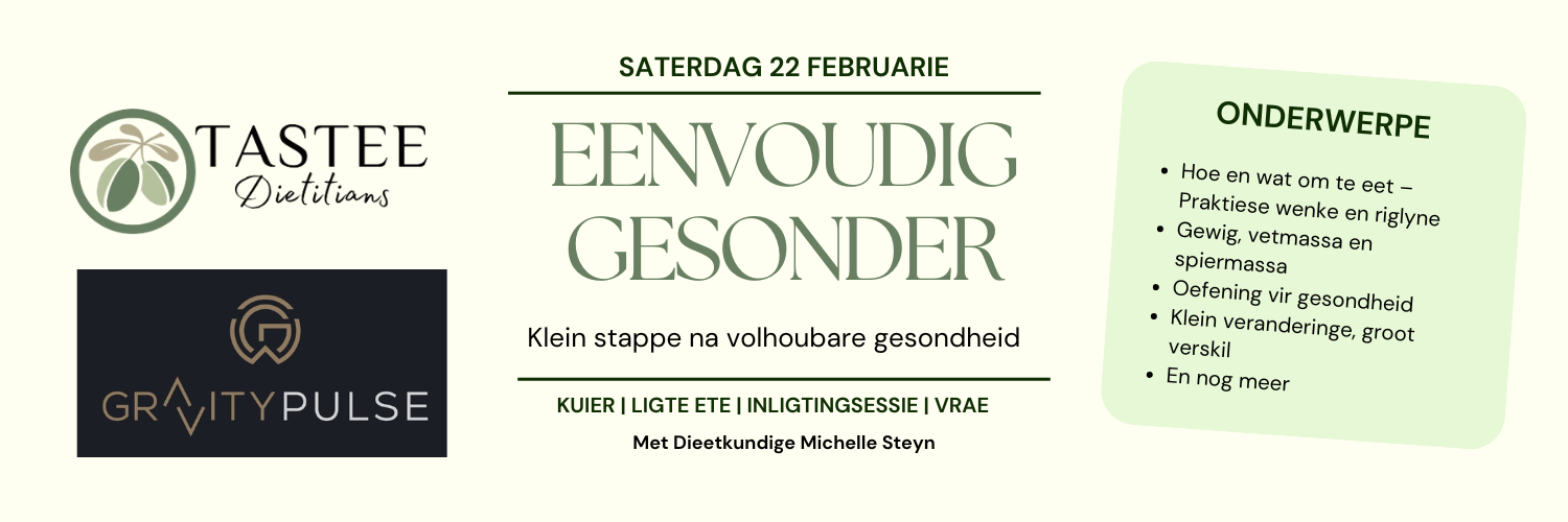 Book tickets for Eenvoudig Gesonder: Klein stappe na volhoubare gesondheid
