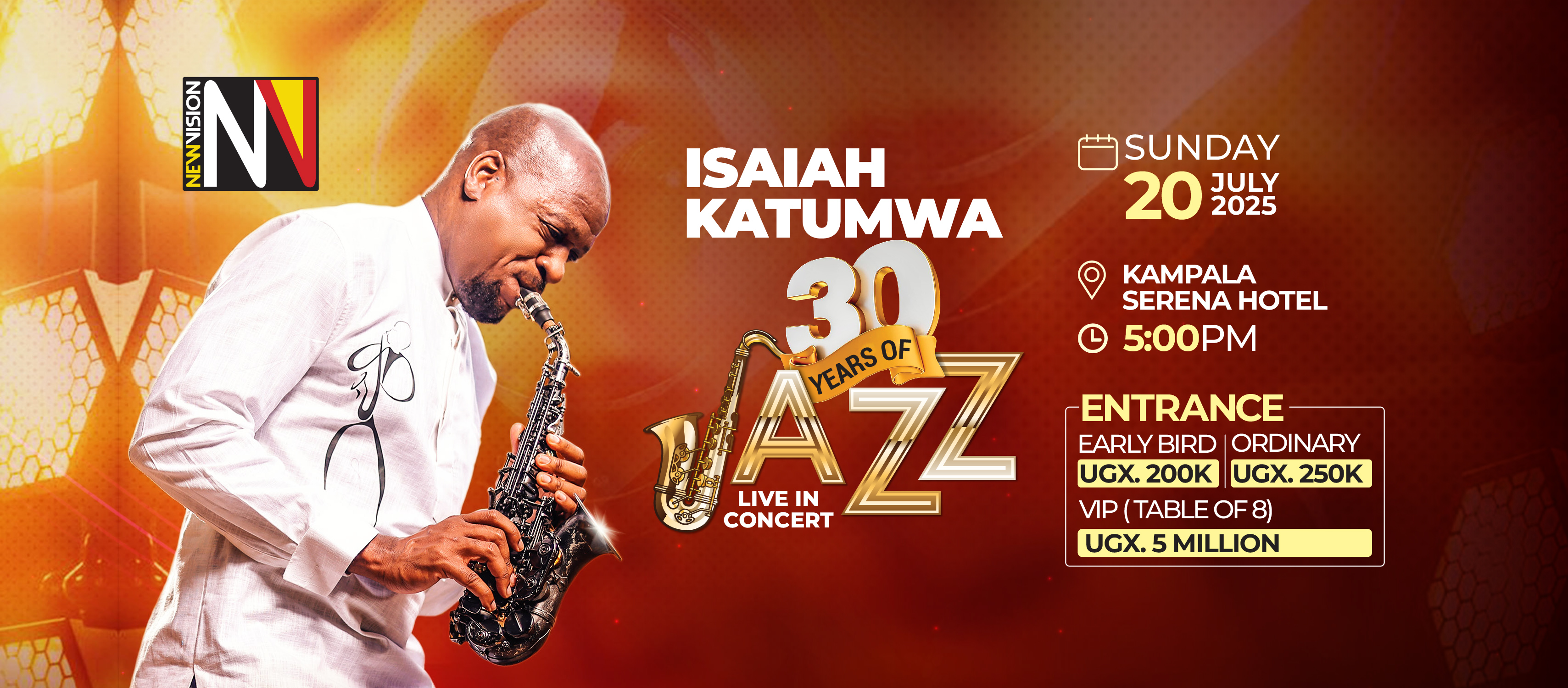 Book tickets for ISAIAH KATUMWA 30 YEARS OF JAZZ LIVE IN CONCERT