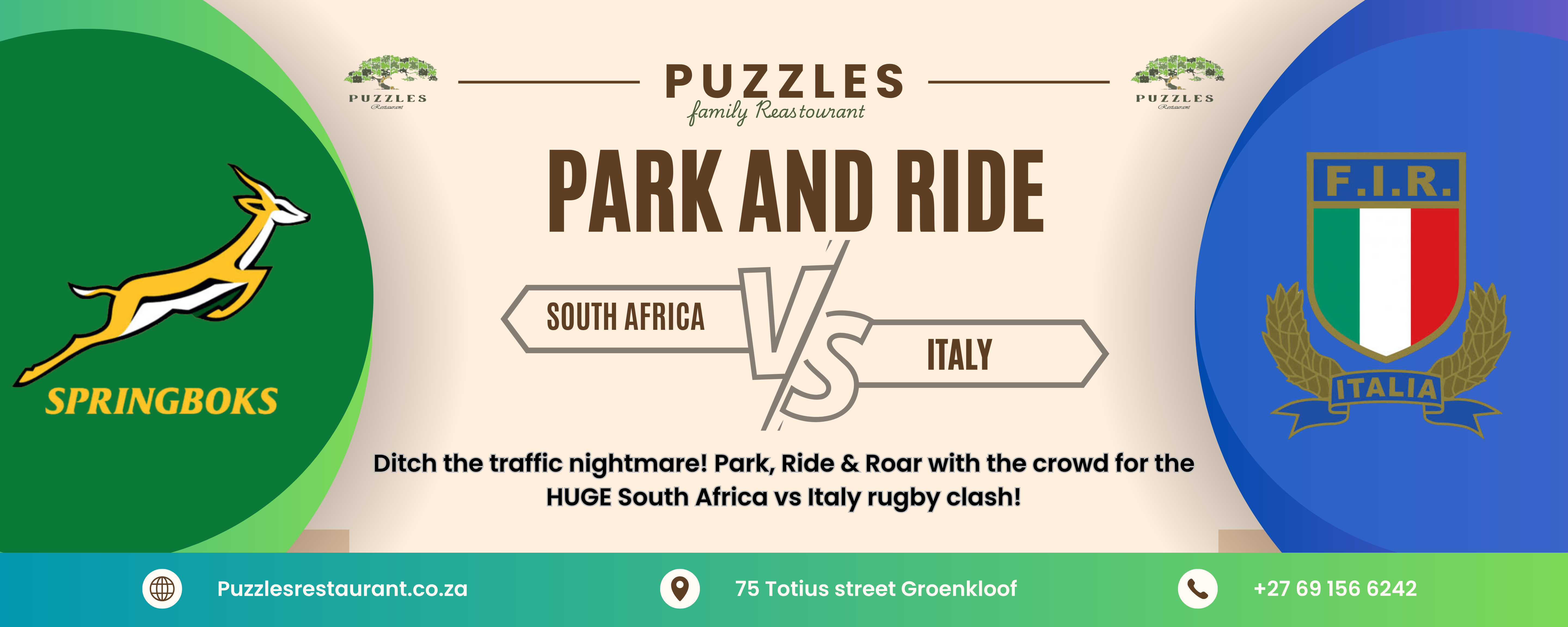 Book tickets for Springboks Park and Ride