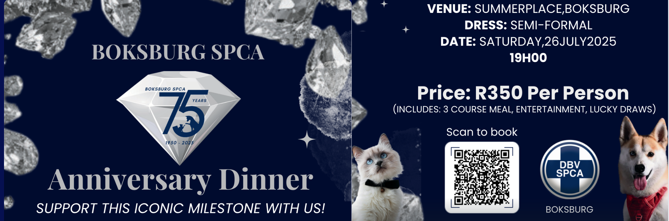 Book tickets for SPCA BOKSBURG 75 YEAR GALA DINNER