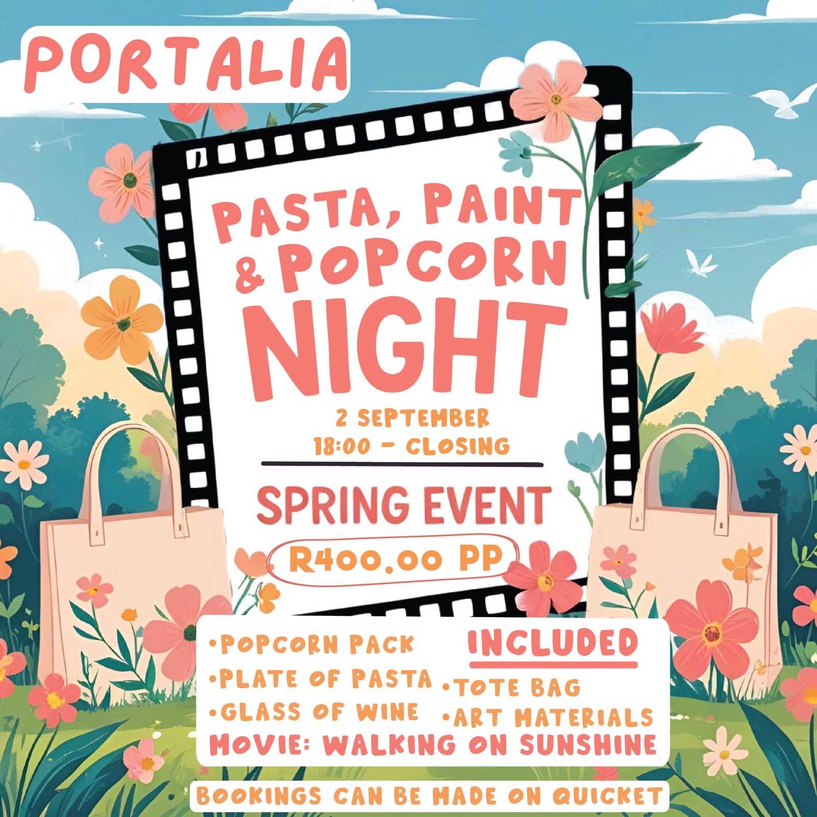 Book tickets for Pasta, Paint & Popcorn Night