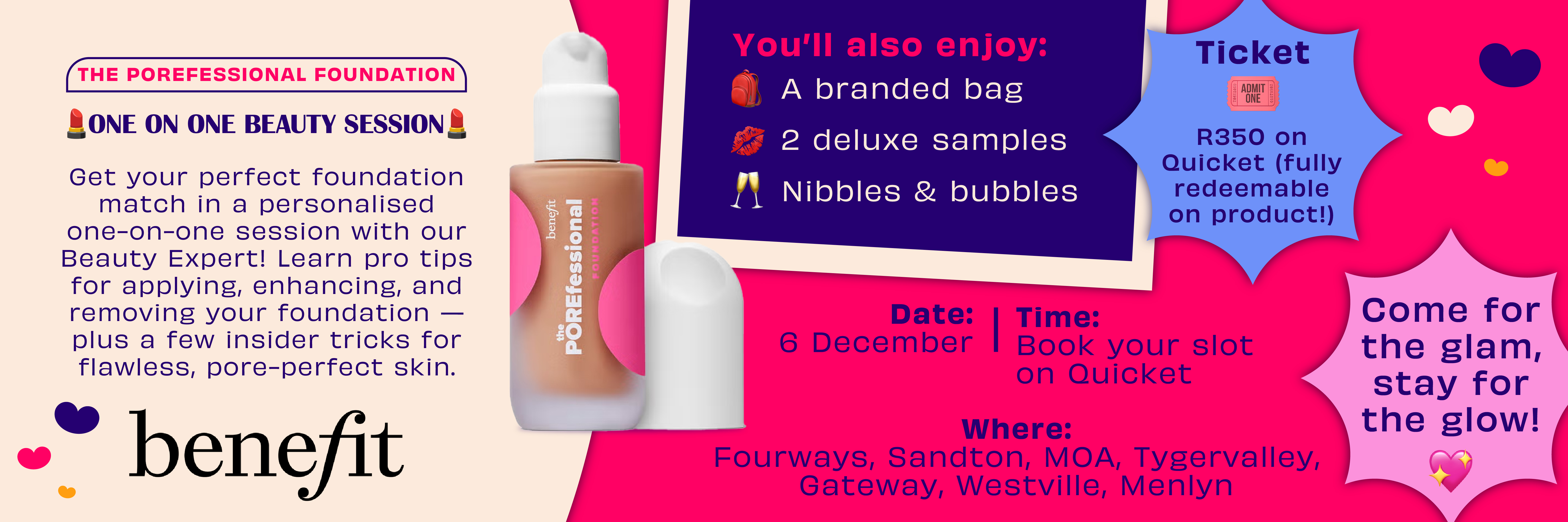 Book tickets for BENEFIT X EDGARS BEAUTY ONE-ON-ONE BEAUTY SESSION (MOA)